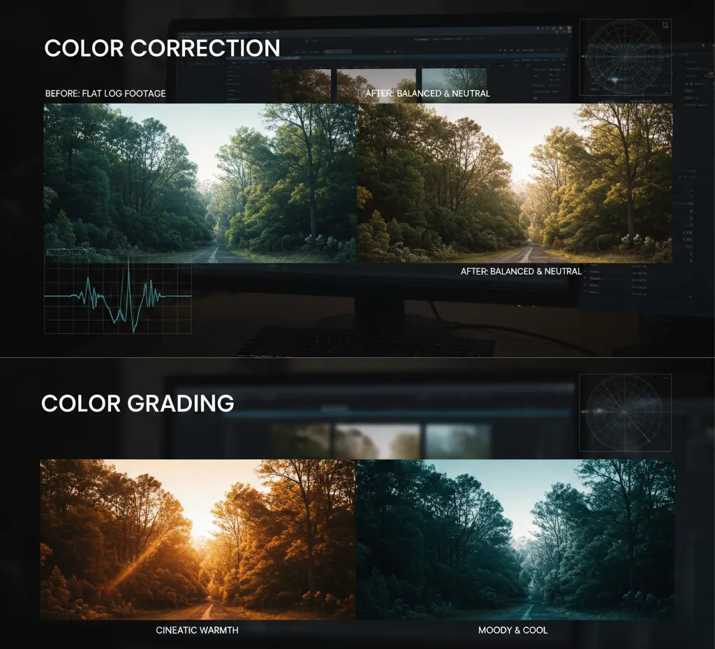 Color Correction vs. Color Grading in Video: Complete Guide
